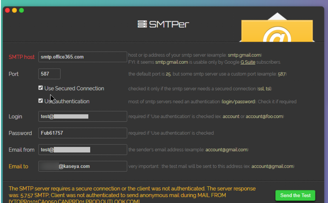 Testing custom SMTP connections