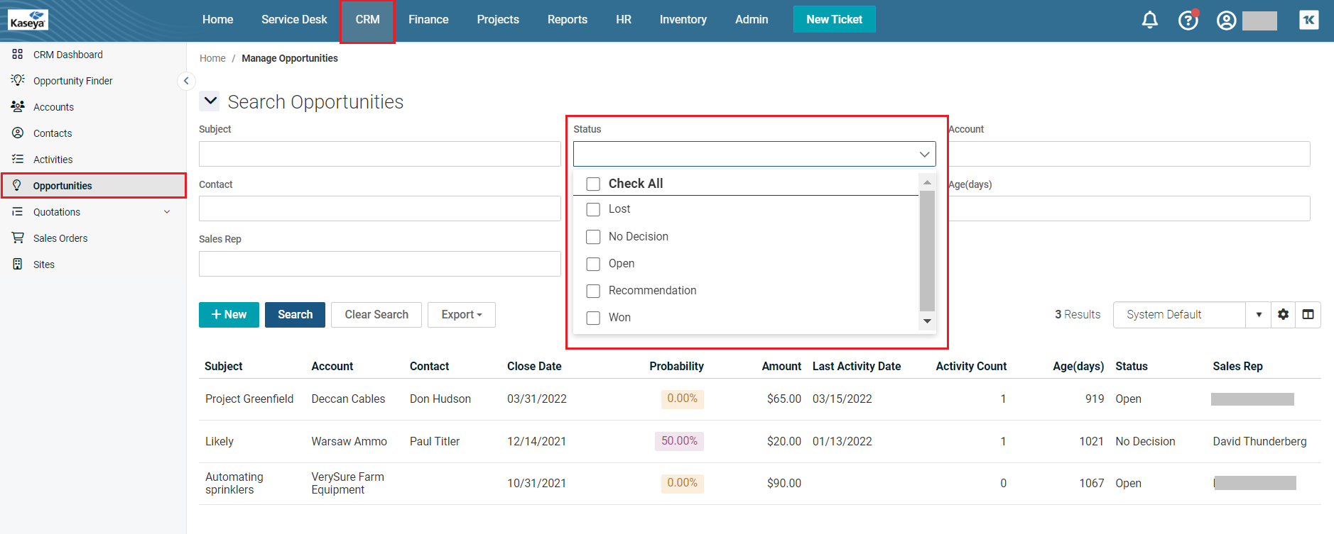 Opportunity Statuses
