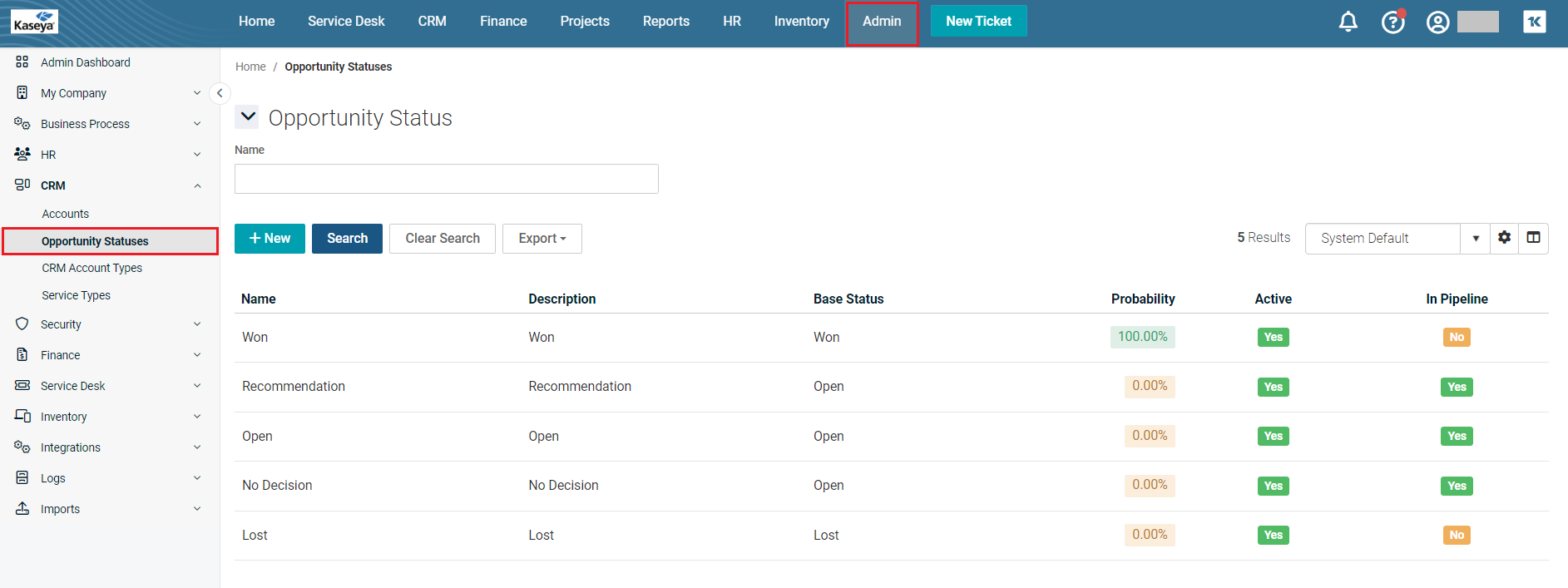 Opportunity Statuses
